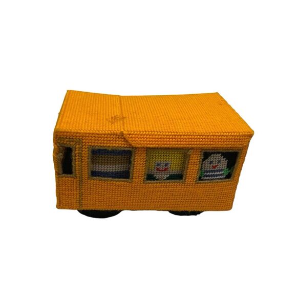 Handmade | Toys | Vintage Needlepoint Yellow School Bus With Driver ...